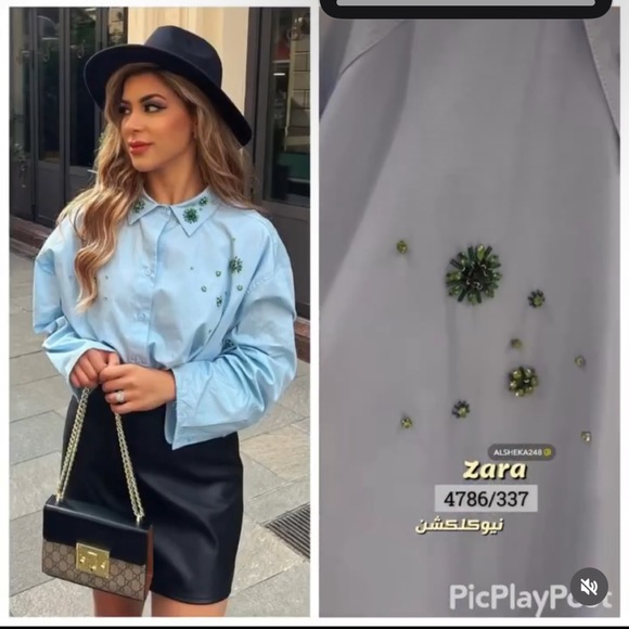 Zara | Tops | Zara Woman Collared Zw Collection Embroidered Rhinestone ...